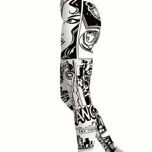 Pants & Jumpsuits | New Comic Strip Modern Art Black And White Leggings ...